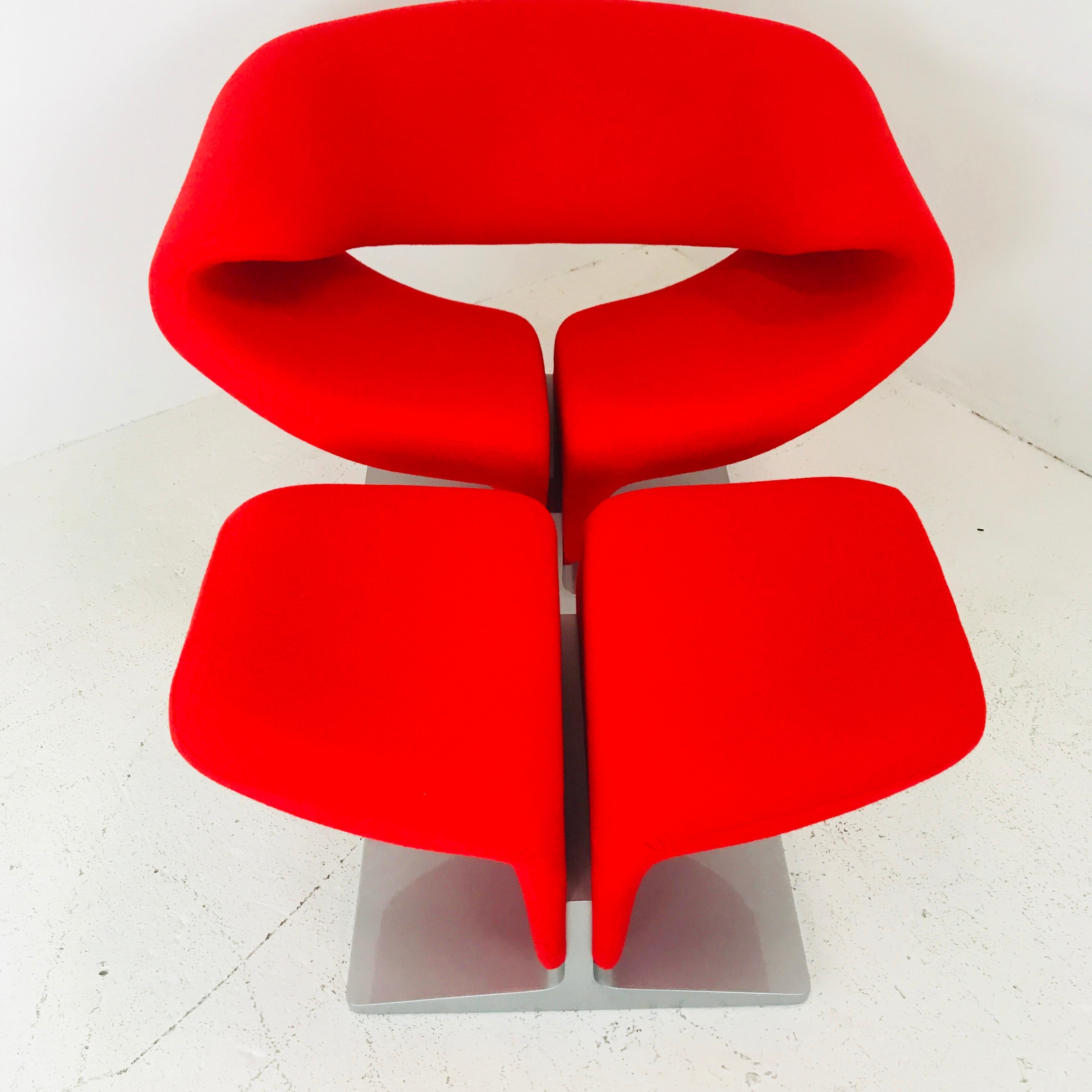 Pierre Paulin Red Ribbon Chair and Ottoman for Artifort at 1stDibs