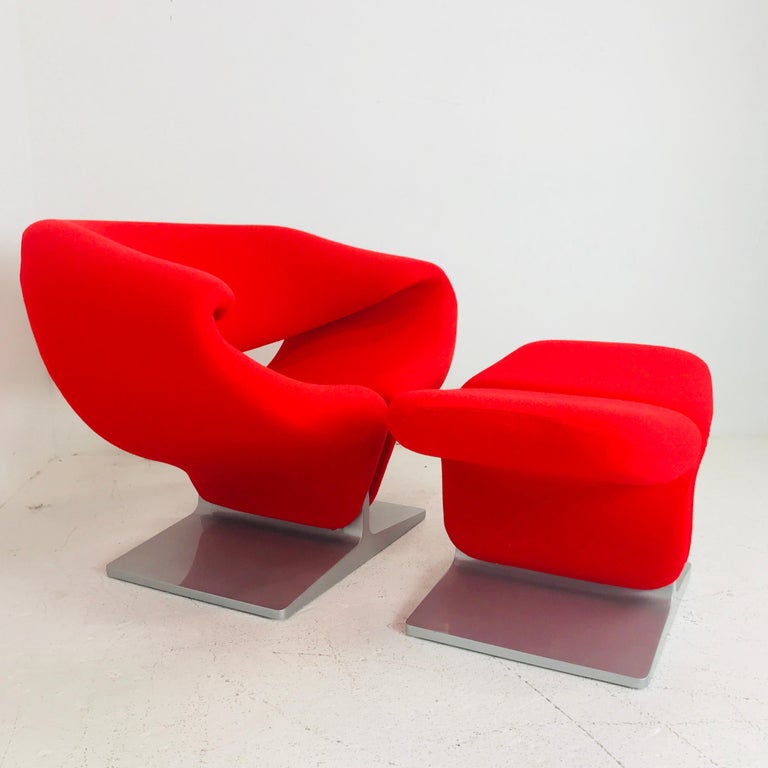 Pierre Paulin Red Ribbon Chair and Ottoman for Artifort at 1stDibs