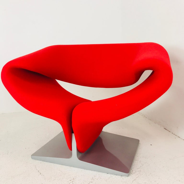 Pierre Paulin Red Ribbon Chair and Ottoman for Artifort at 1stDibs