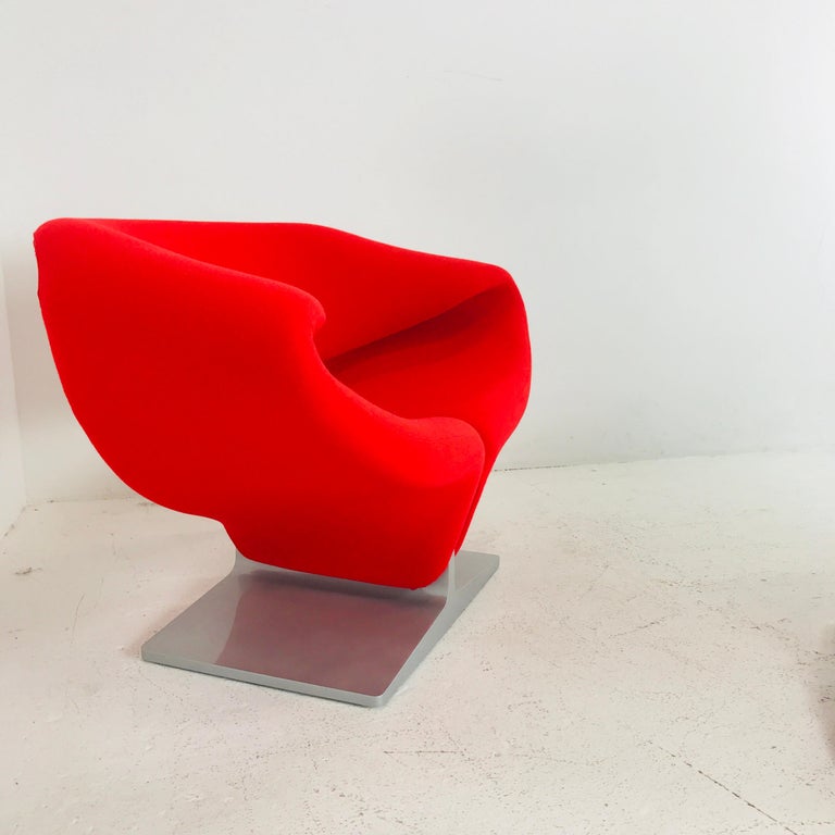 Pierre Paulin Red Ribbon Chair and Ottoman for Artifort at 1stDibs