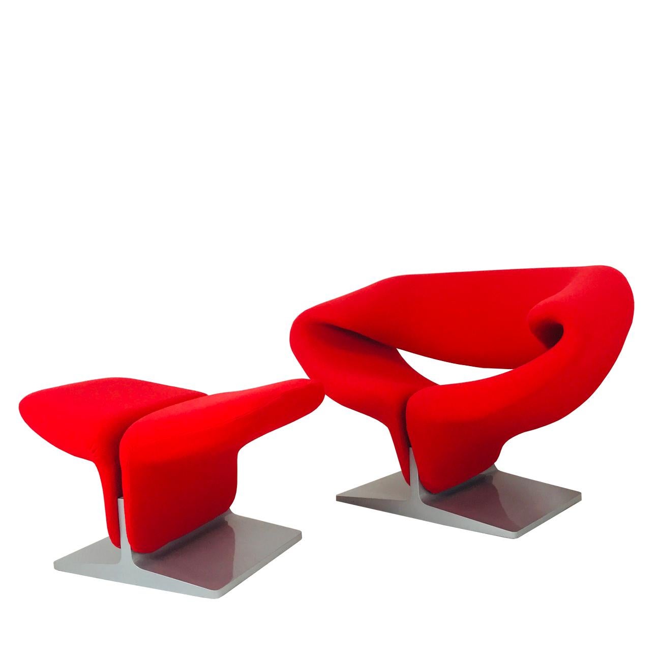 Pierre Paulin Red Ribbon Chair and Ottoman for Artifort at 1stDibs