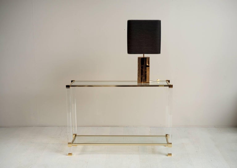 Pierre Vandel Paris, Console in Plexiglass, Glass and Gold Metal ...