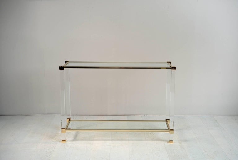 Pierre Vandel Paris, Console in Plexiglass, Glass and Gold Metal ...