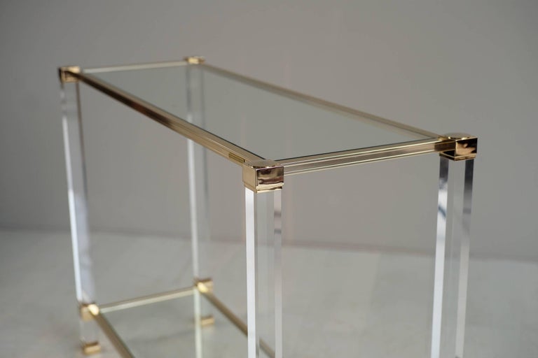 Pierre Vandel Paris, Console in Plexiglass, Glass and Gold Metal ...