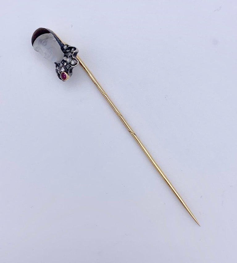 Pierrot Ruby Diamond Moonstone Gold Tie Stick Pin at 1stDibs