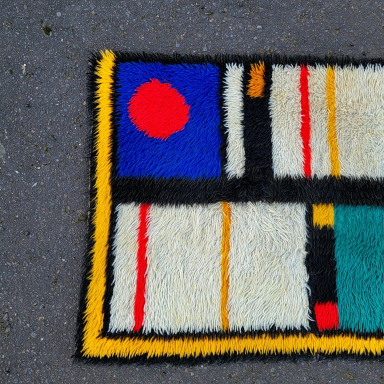 Piet Mondrian Style Rya Wool Rug For Sale at 1stDibs