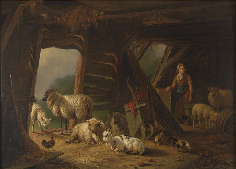 Pieter Plas, Sheepstable, Oil on Canvas, Framed and Signed For Sale at ...