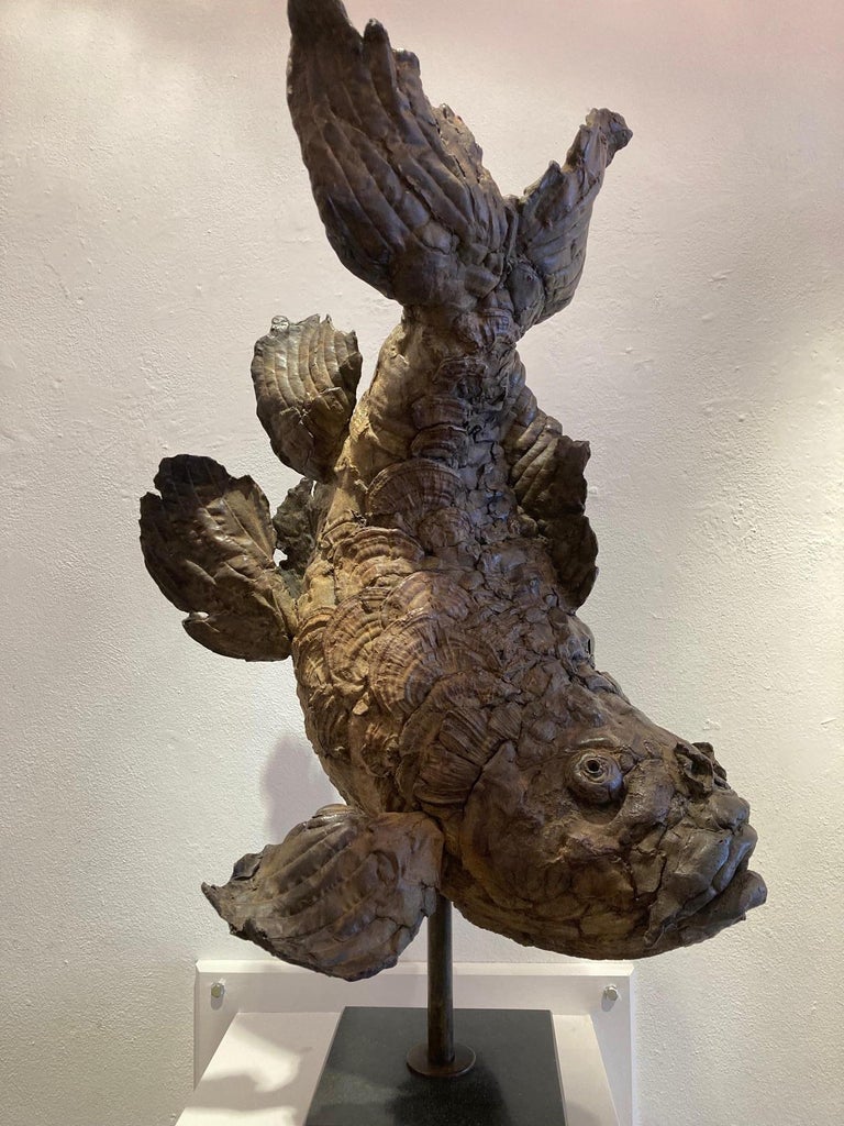 Pieter Vanden Daele - Ferox Fierce Fish Bronze Sculpture on Stone For ...