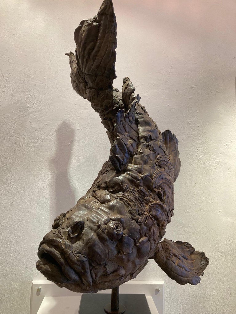 Pieter Vanden Daele - Ferox Fierce Fish Bronze Sculpture on Stone For ...