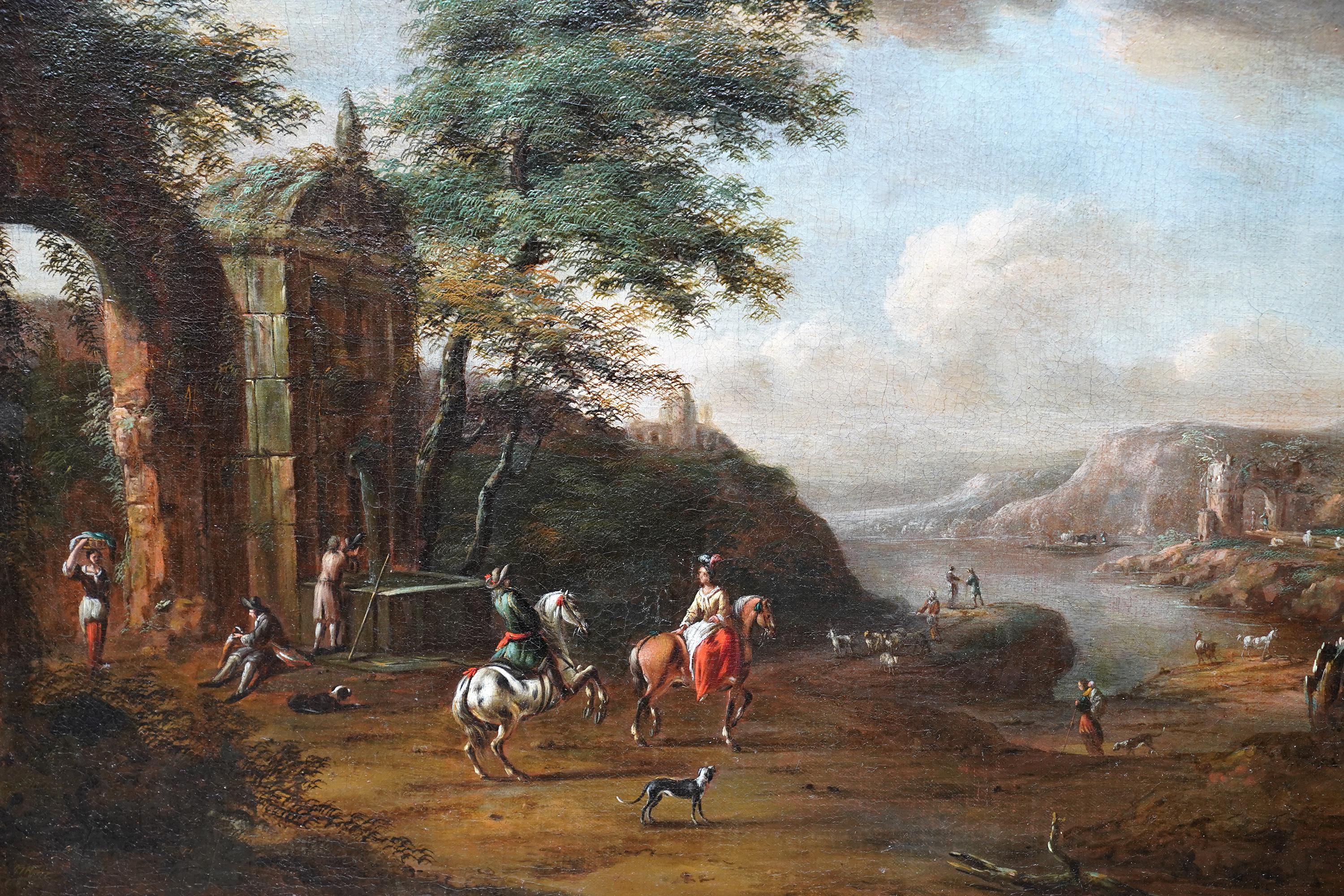 Travellers near Ruins in a Landscape - Dutch Old Master art figural oil ...