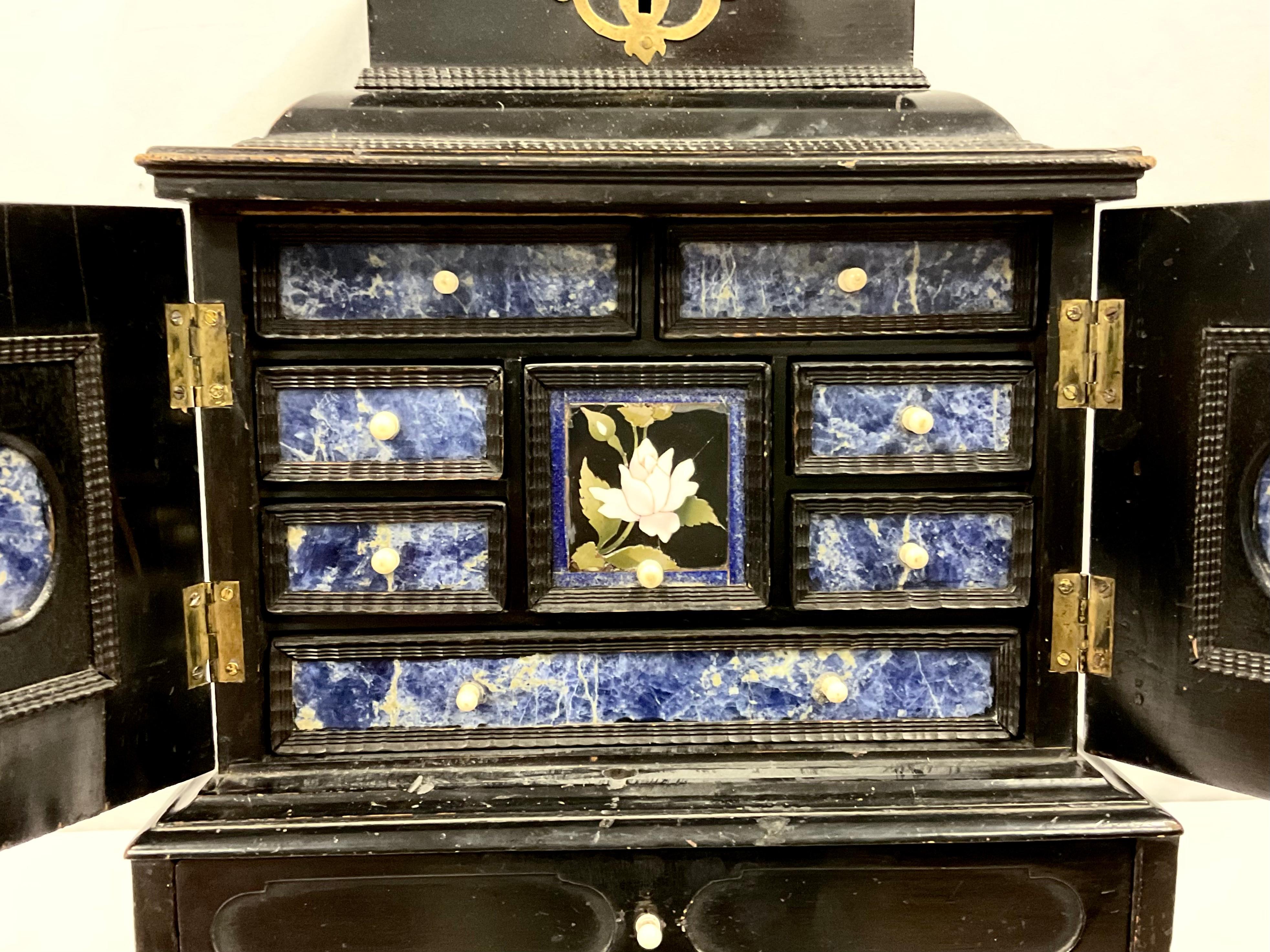Pietra Dura And Lapis Lazuli Mounted Ebonized Wood Table Cabinet For ...