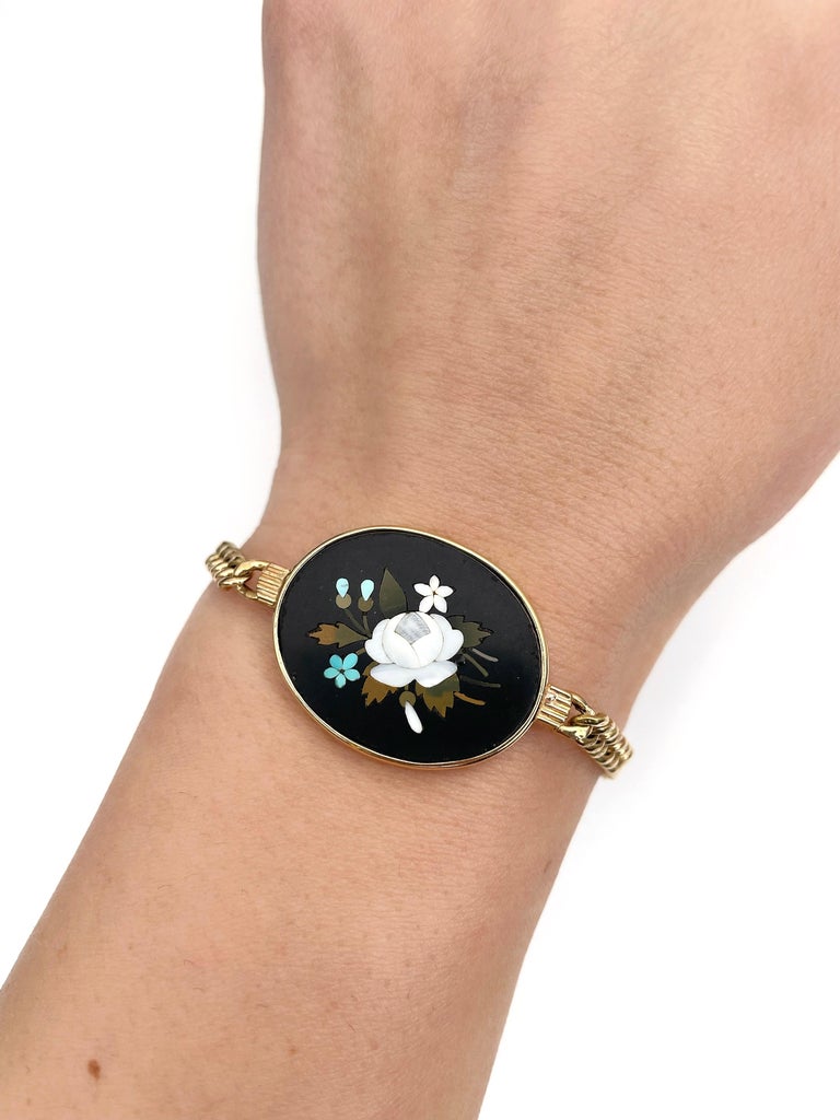 Pietra Dura Victorian 18 Karat Gold Flower Bouquet Mosaic Chain ...