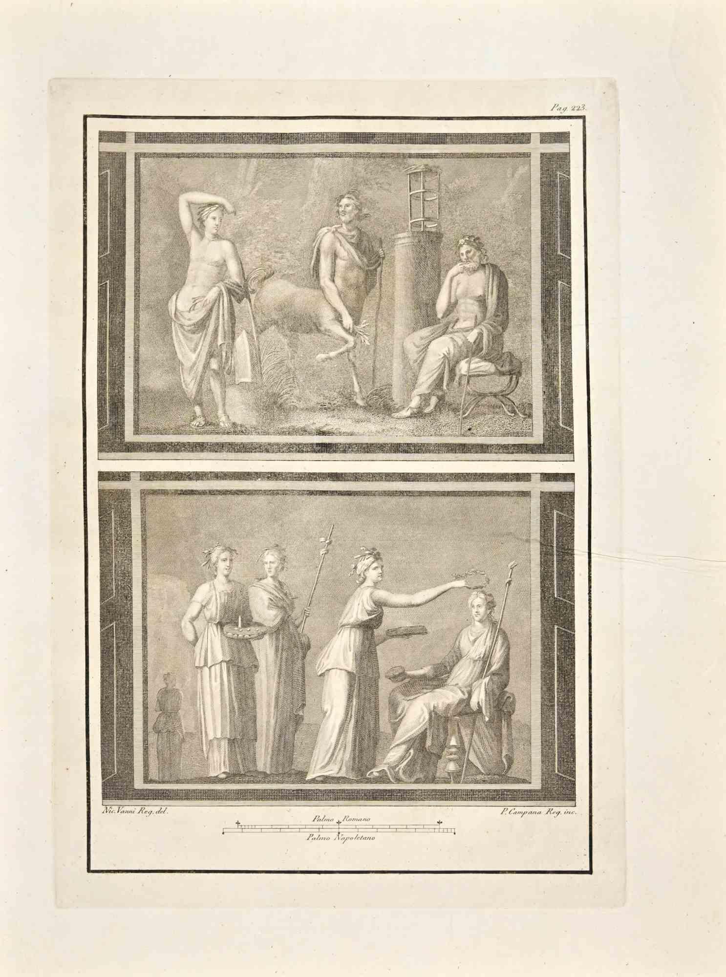 Pietro Campana - Ancient Roman Fresco Herculaneum - Etching P. Campana ...