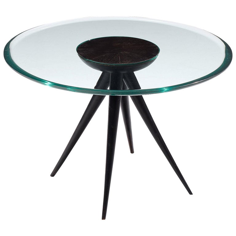 Pietro Chiesa for Fontana Arte Side Table in Glass and Ebonized Wood ...