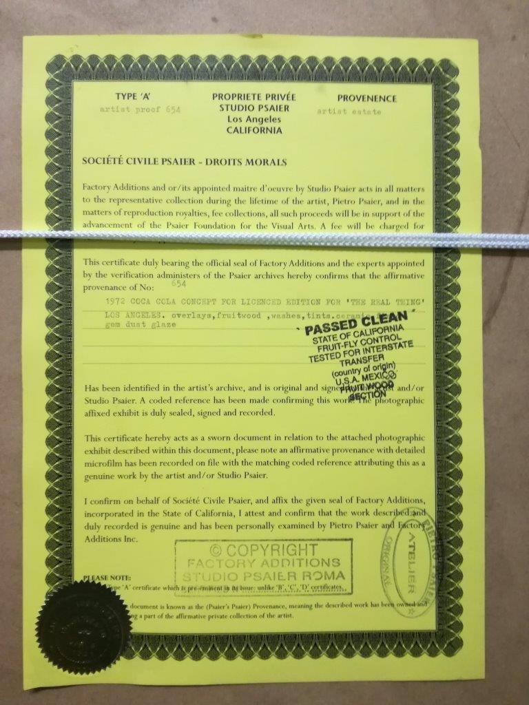 Pop Art, “1972 Coca Cola Concept”, certificate of authenticity, Mixed ...