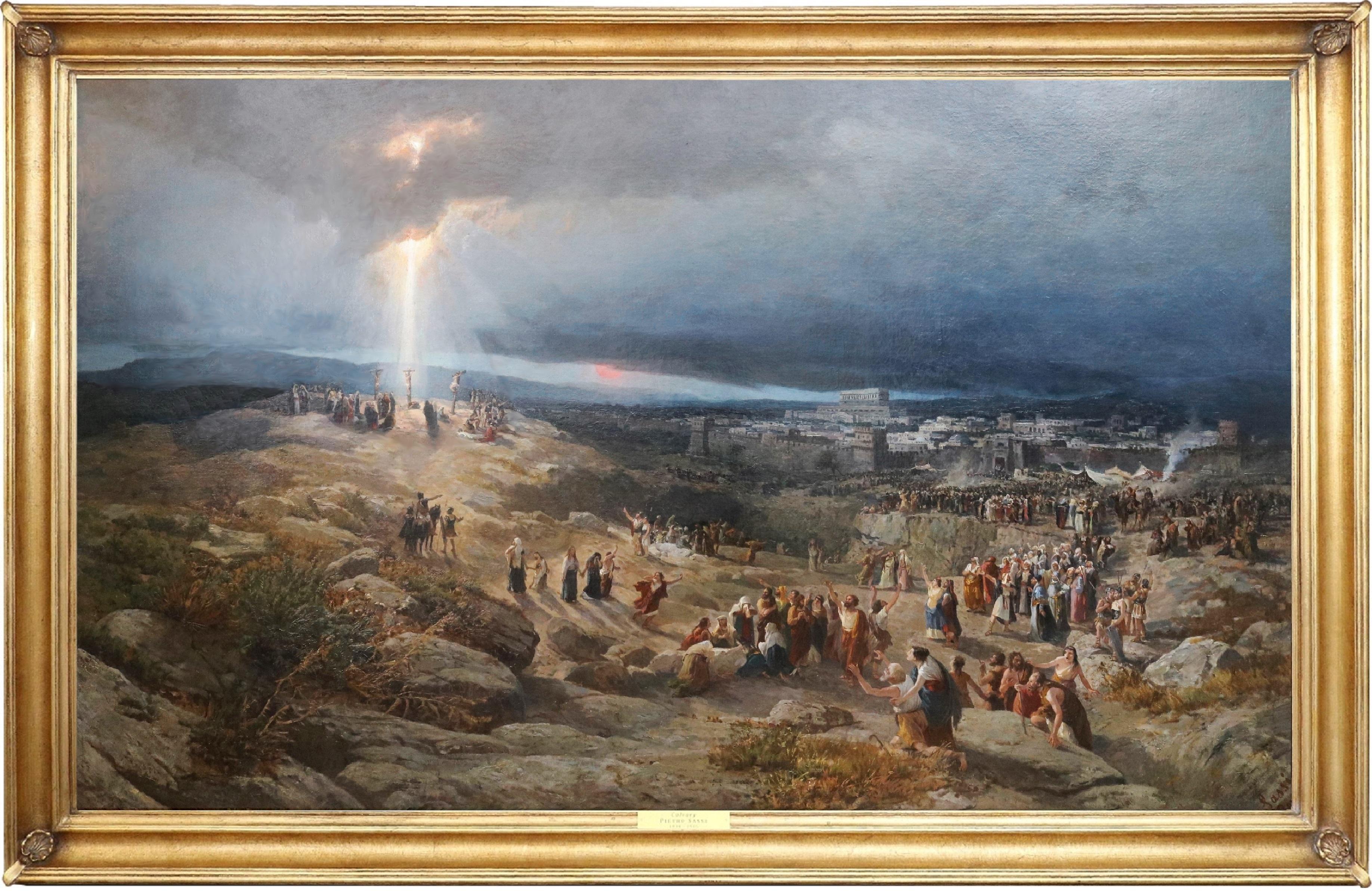 Pietro Sassi - Calvary - Large 19th Century Oil Painting Jerusalem City and Crucifixion of Jesus ...