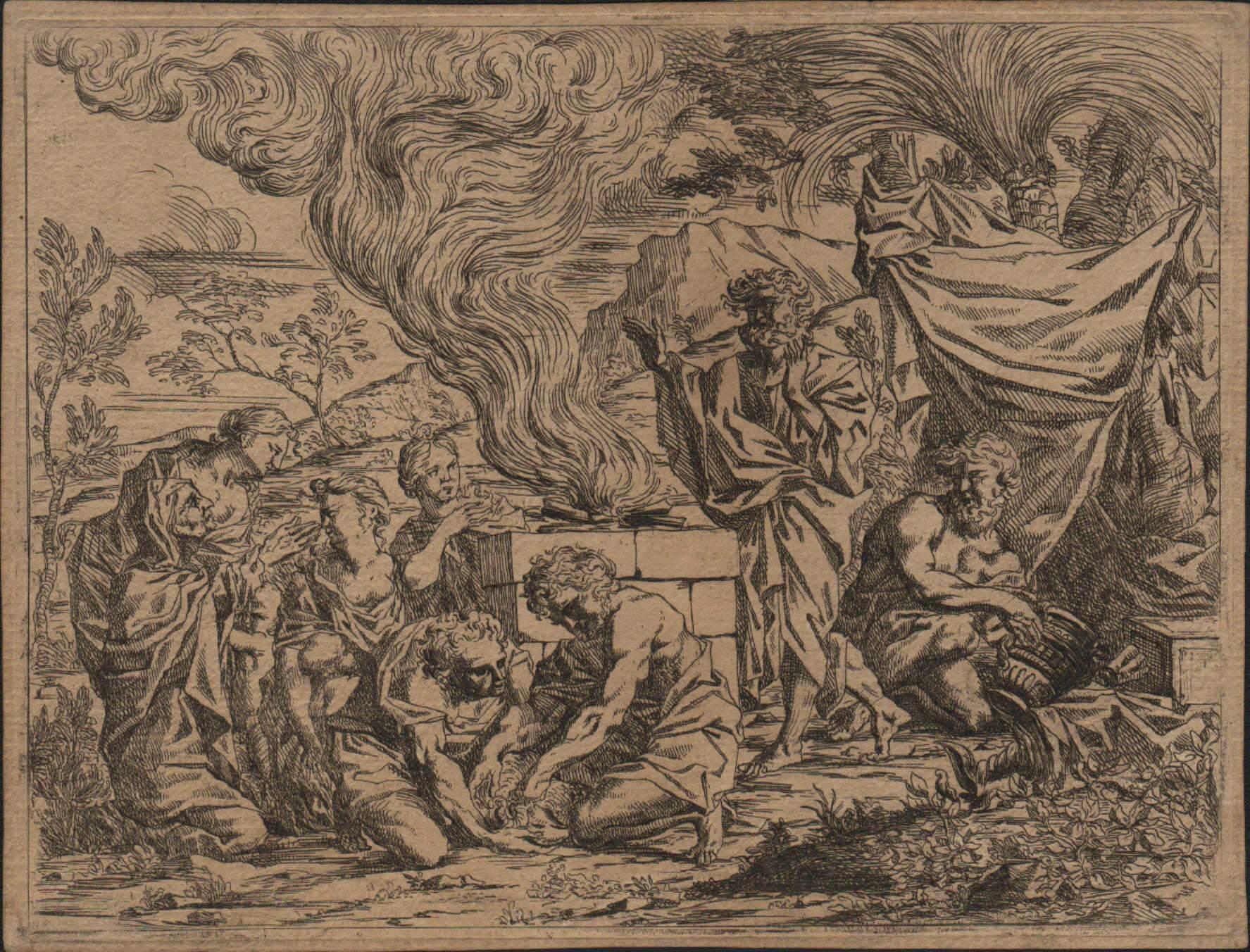 Pietro Testa - Noah Sacrifices to God - 1640 Old Master Etching ...