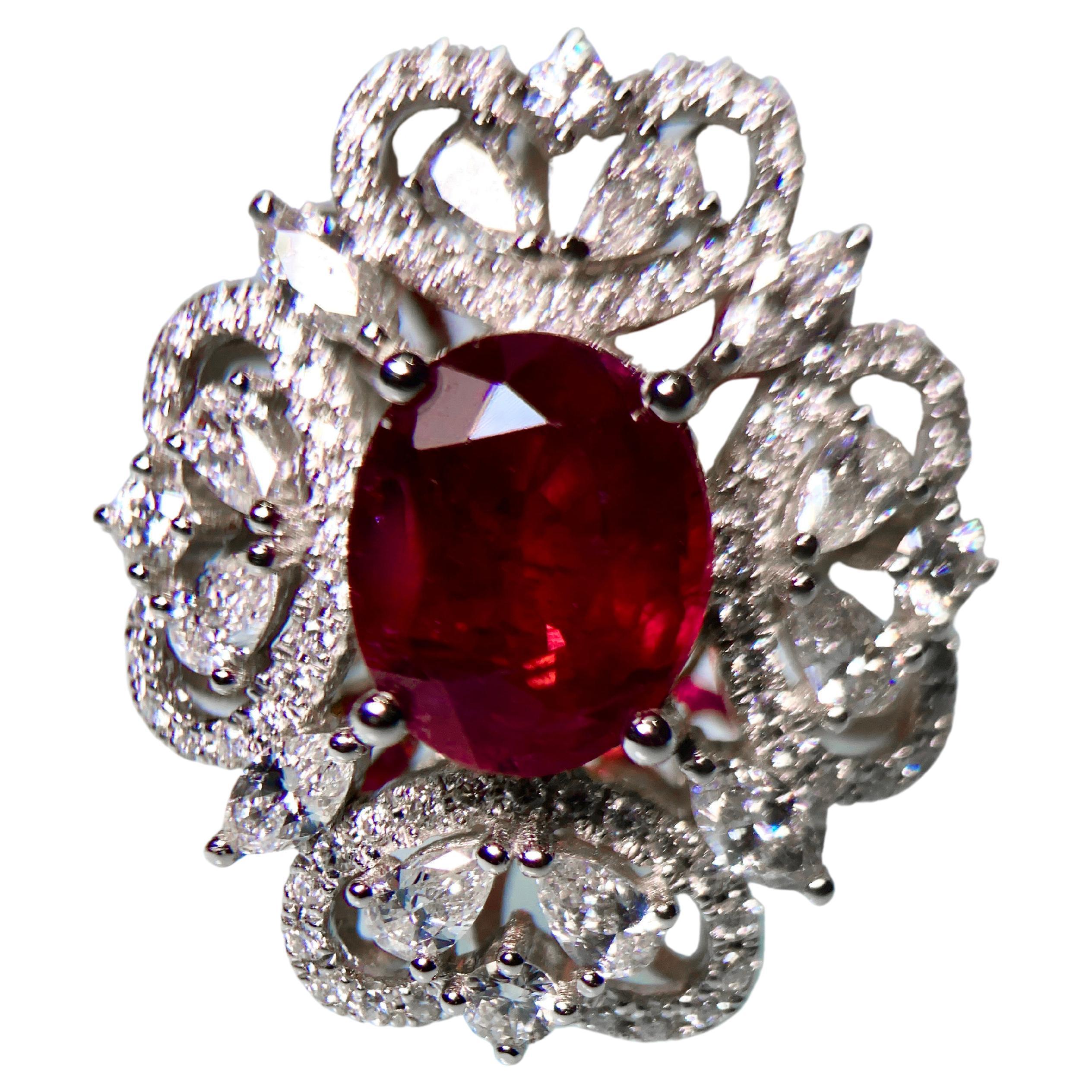 Pigeon Blood Ruby 2ct heated and Diamond Ring in 18K Gold at 1stDibs ...