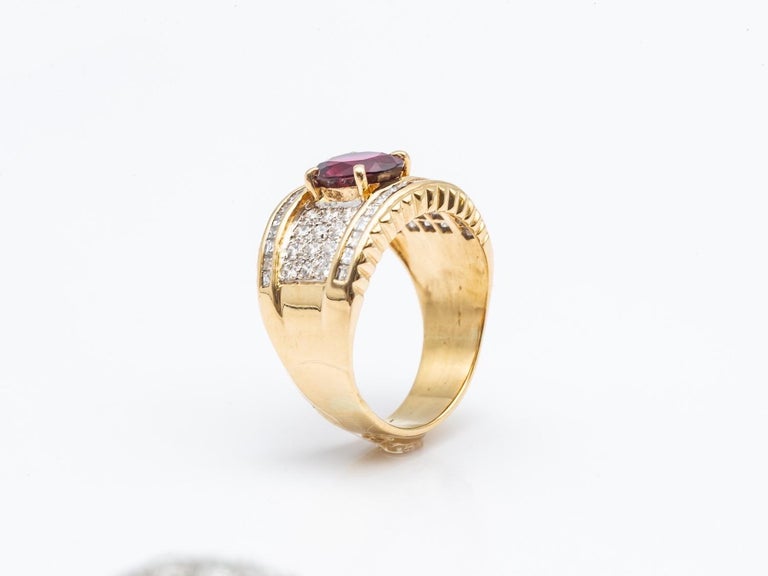 Pigeon Blood Ruby Diamond Paving Ring in 18 Karat Yellow Gold at 1stDibs