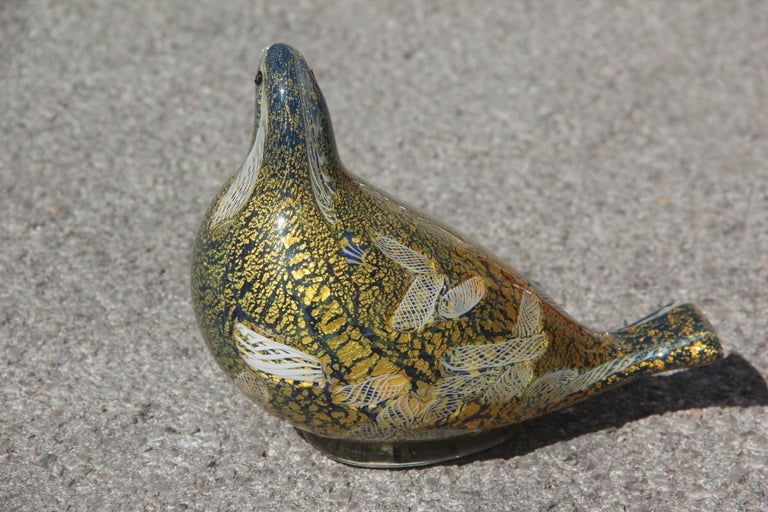 Pigeon Murano Art Glass Green Gold White Blue Zanfirico AVEM Design ...