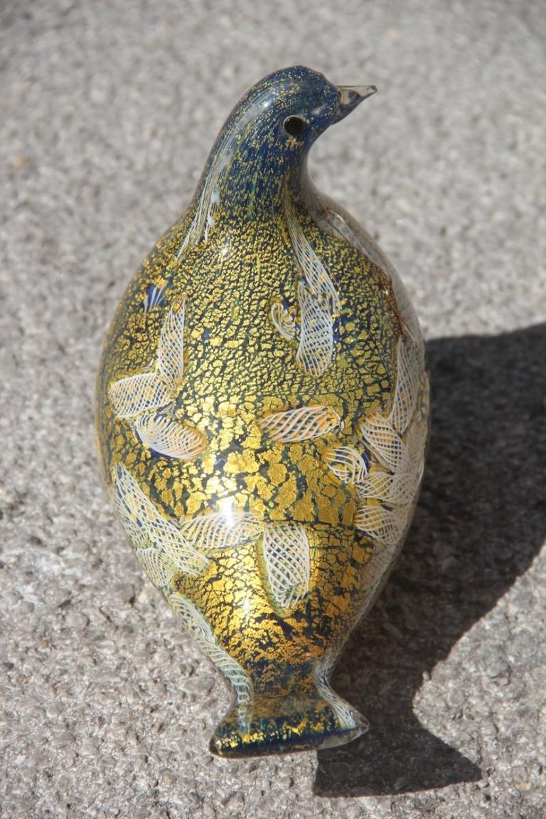 Pigeon Murano Art Glass Green Gold White Blue Zanfirico AVEM Design ...