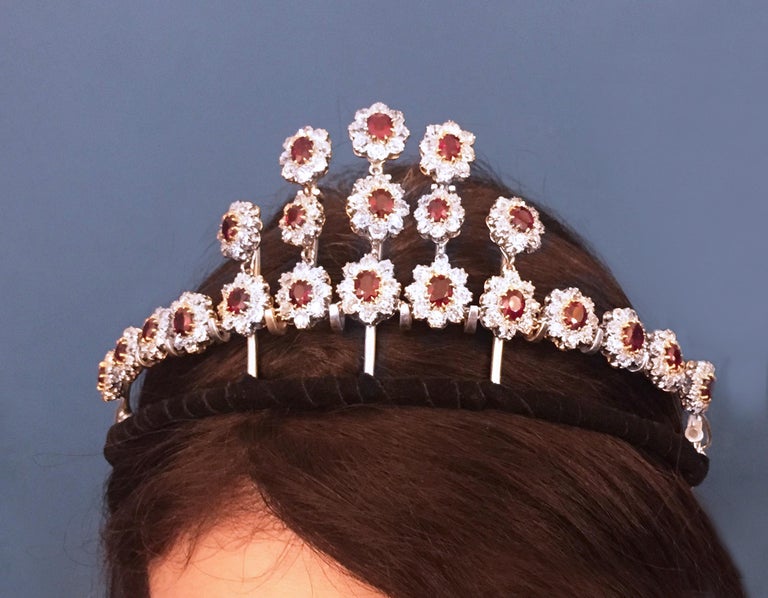 Pigeon's Blood Burmese Ruby and Diamond Necklace/Tiara, circa 1915 For ...