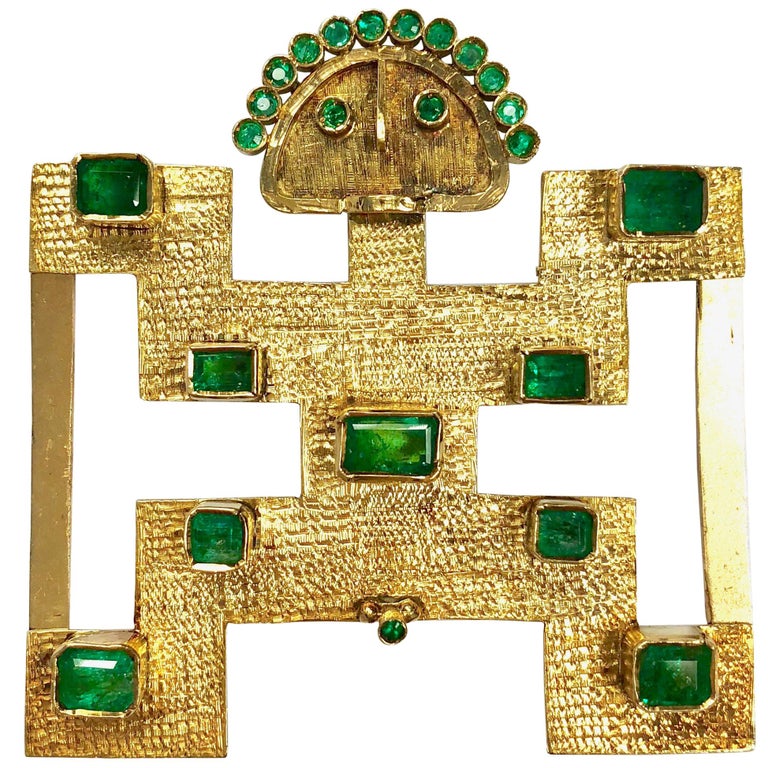 Pijao Emerlad and Yellow Gold Belt Buckle at 1stDibs