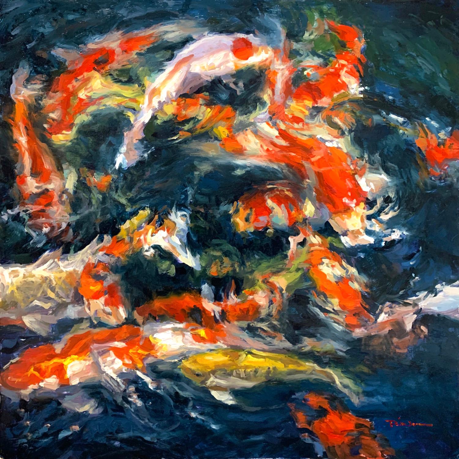 Pil Ho Lee - "Harmonious Movement" Colourful Koi Pond Contemporary ...