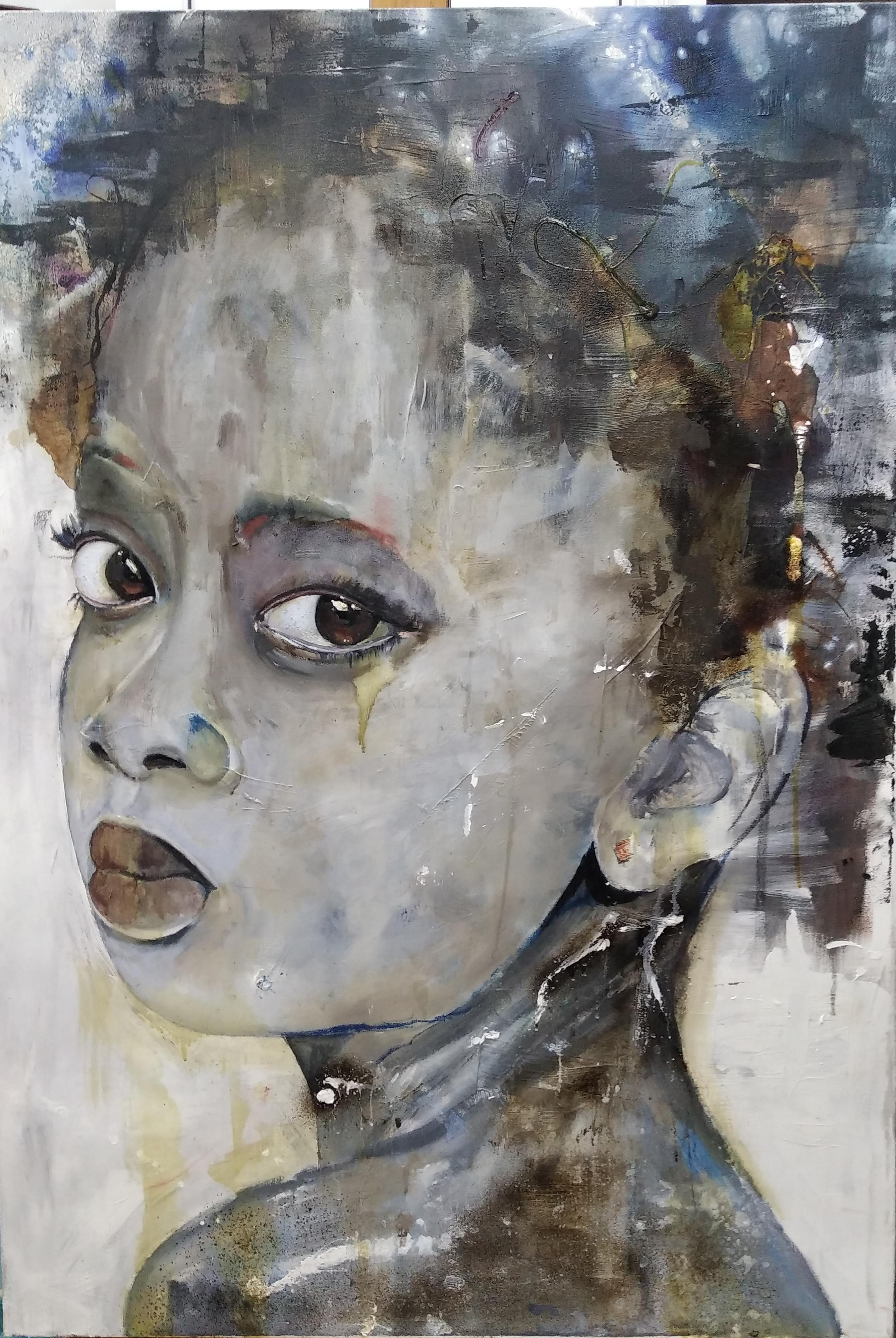 Pilar Correa - girl's face. canvas For Sale at 1stDibs