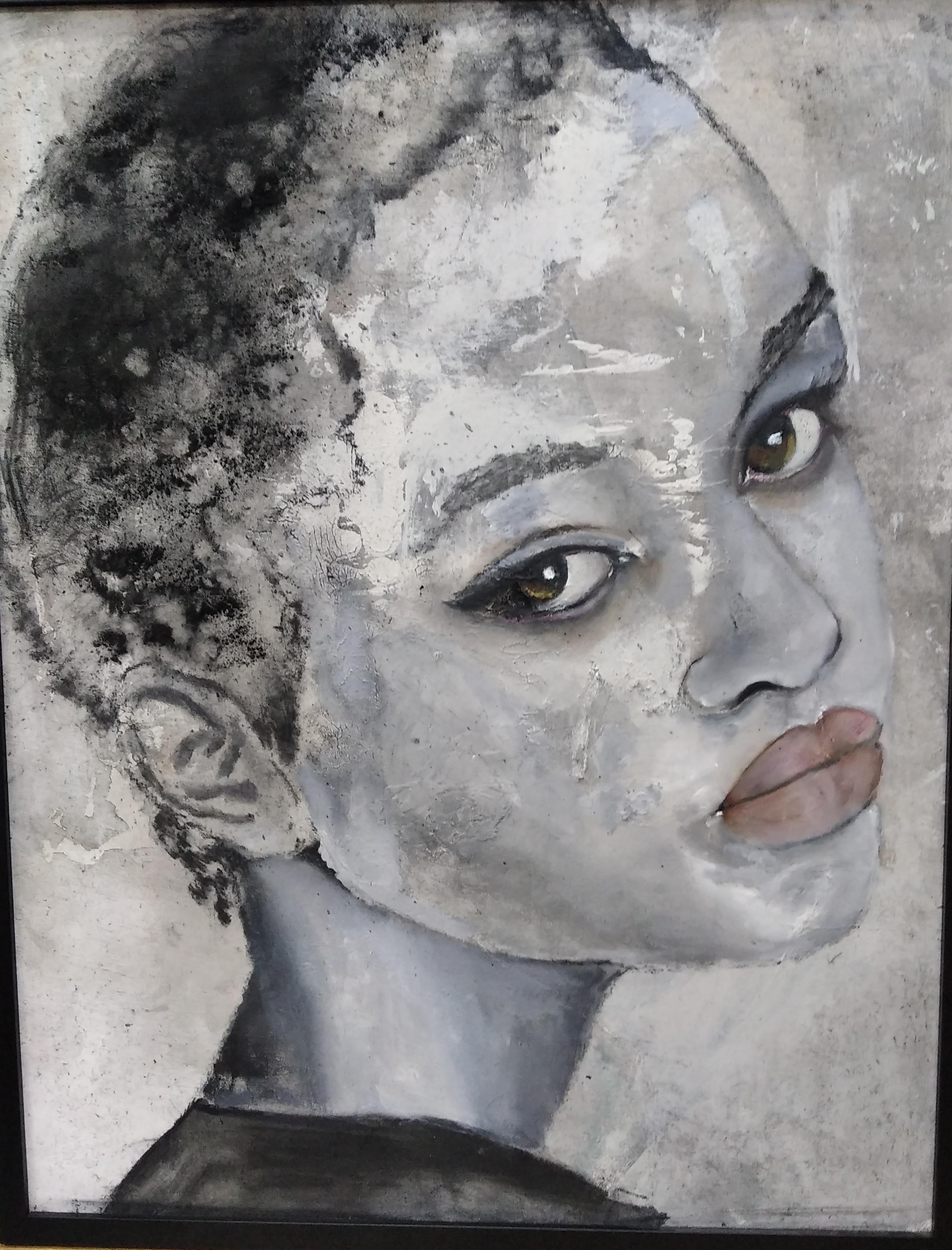 Pilar Correa - young woman 2. Canvas acrylic painting For Sale at 1stDibs