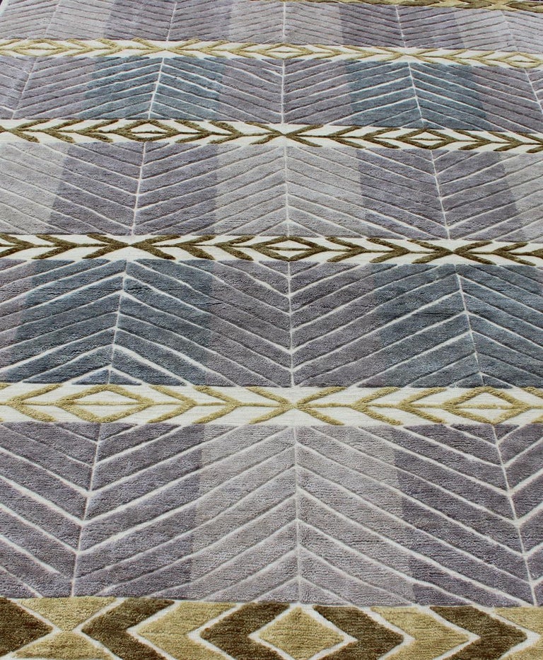 Piled Modern Scandinavian/Swedish Design Rug in Hi-Low and Gray, Purple ...