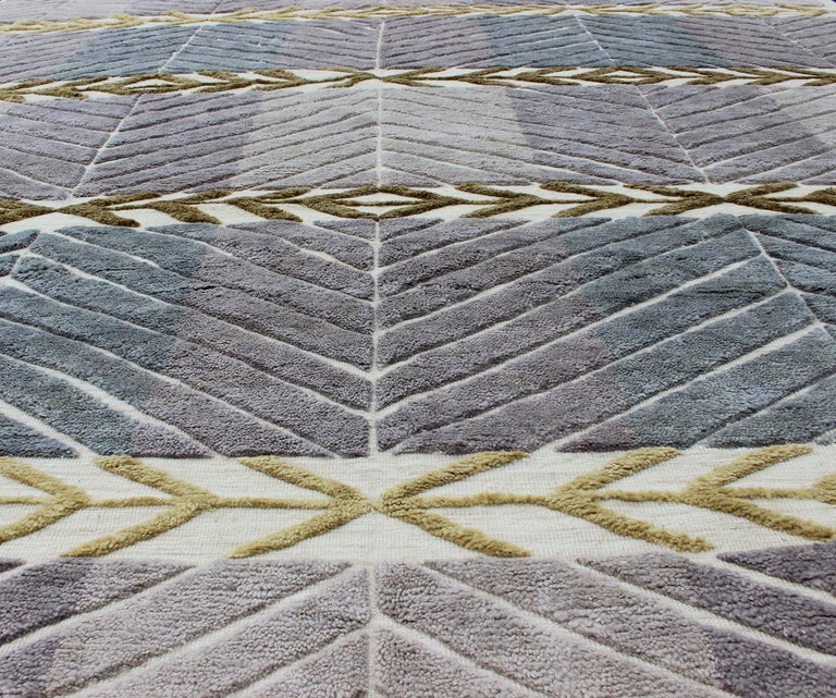 Piled Modern Scandinavian/Swedish Design Rug in Hi-Low and Gray, Purple ...