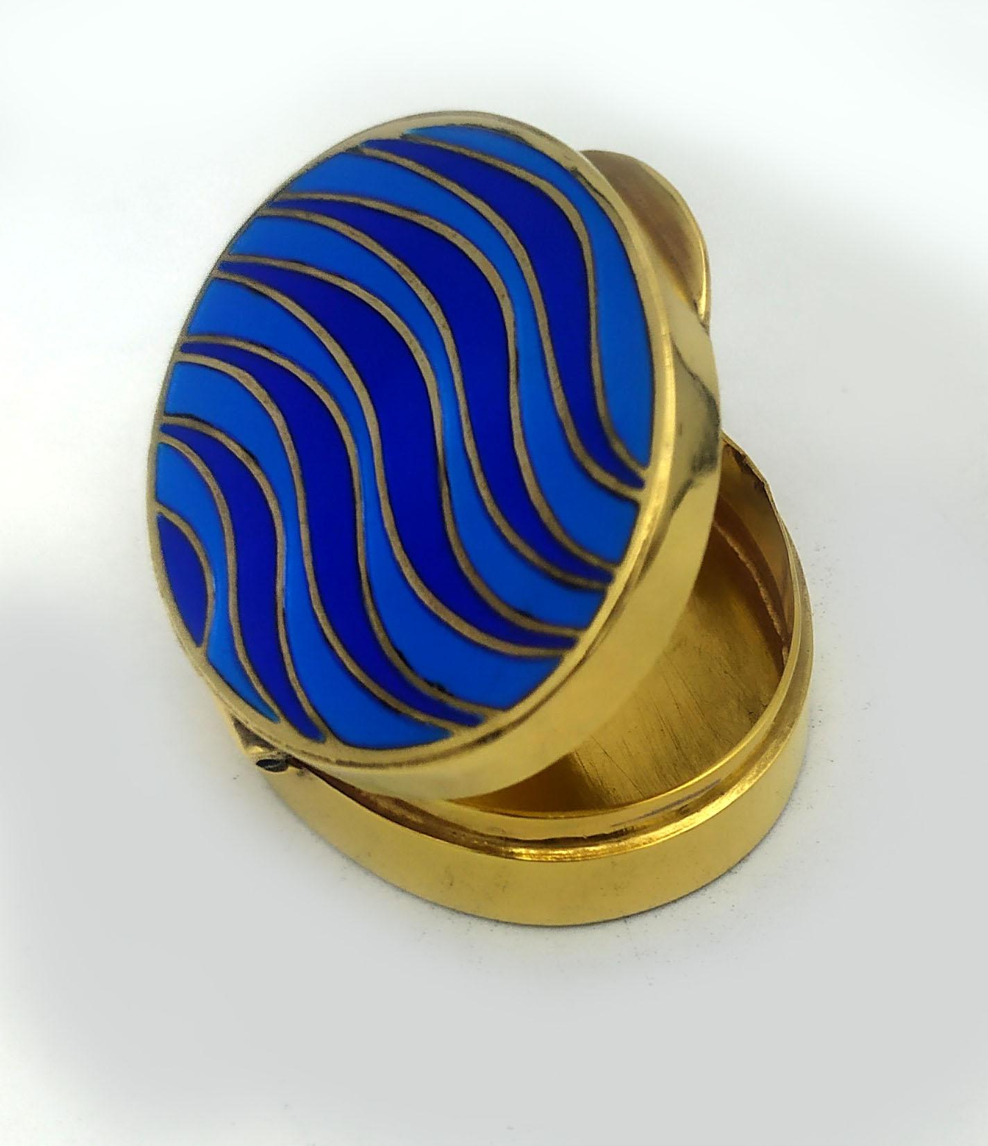 Pill box two-tone Art Deco design fired enameled Sterling Silver ...