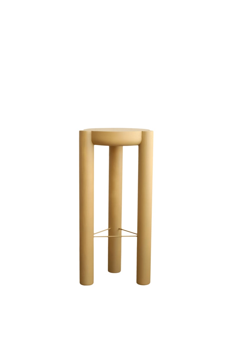 Pillar Bar Stool 3 Legged Wood and Lacquered - Beige For Sale at 1stDibs