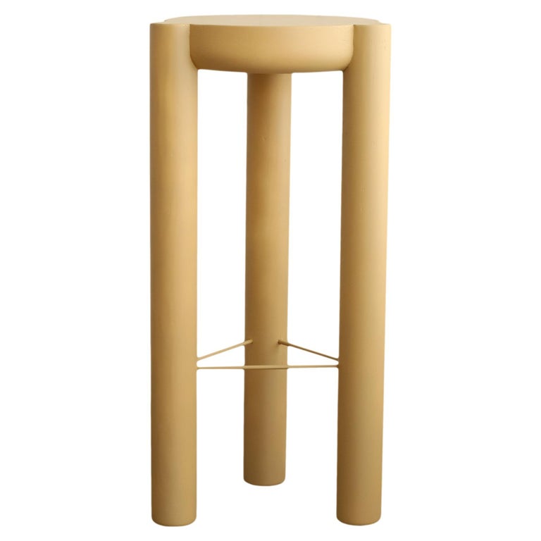 Pillar Bar Stool 3 Legged Wood and Lacquered - Beige For Sale at 1stDibs