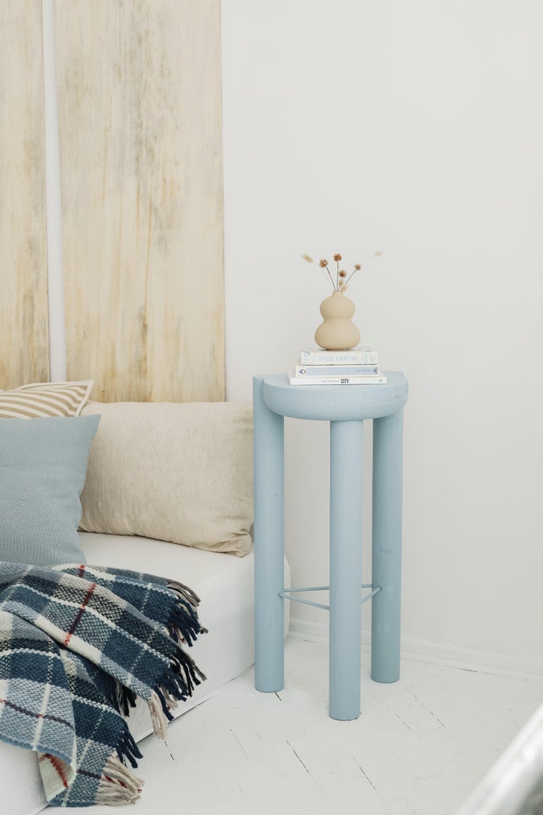 Pillar Bar Stool 3 Legged Wood and Lacquered, Blue For Sale at 1stDibs