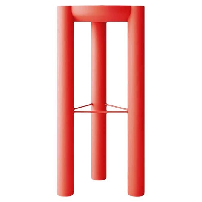 Pillar Bar Stool 3 Legged Wood and Lacquered, Red For Sale at 1stDibs
