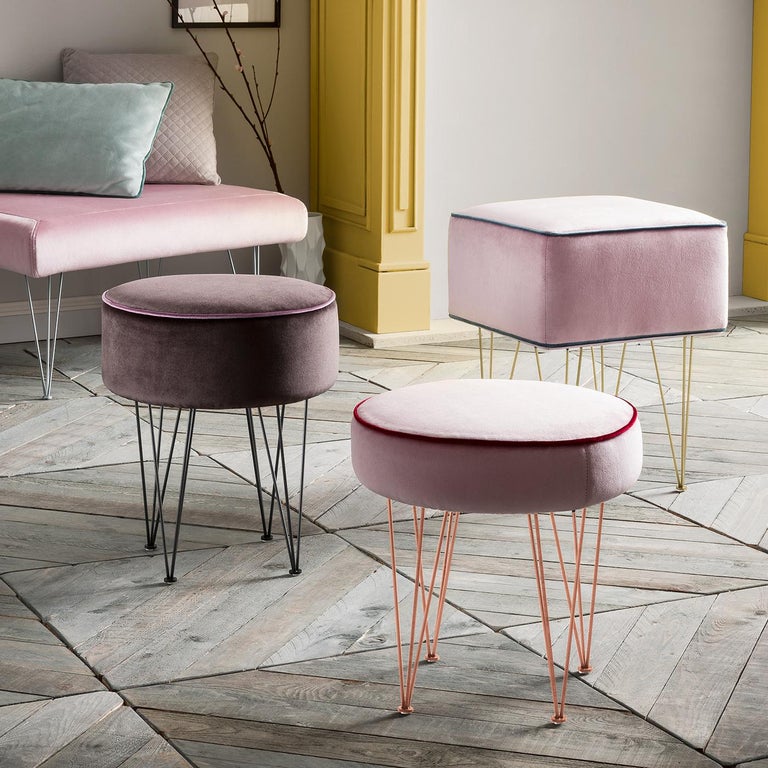 Pills Pink Rectangular Pouf with Copper Legs For Sale at 1stDibs