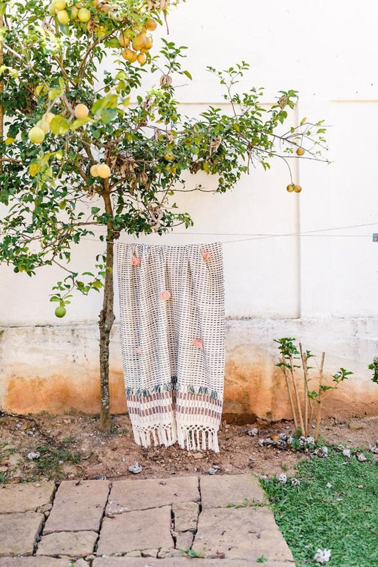 Pima Cotton Handwoven Throw Macrame Accent Natural Dye in Apricot, in ...