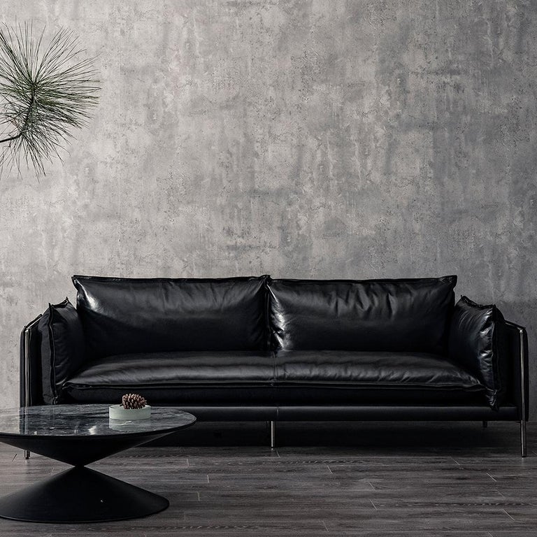 Pin Reversible Two-Toned Leather Sofa For Sale at 1stDibs