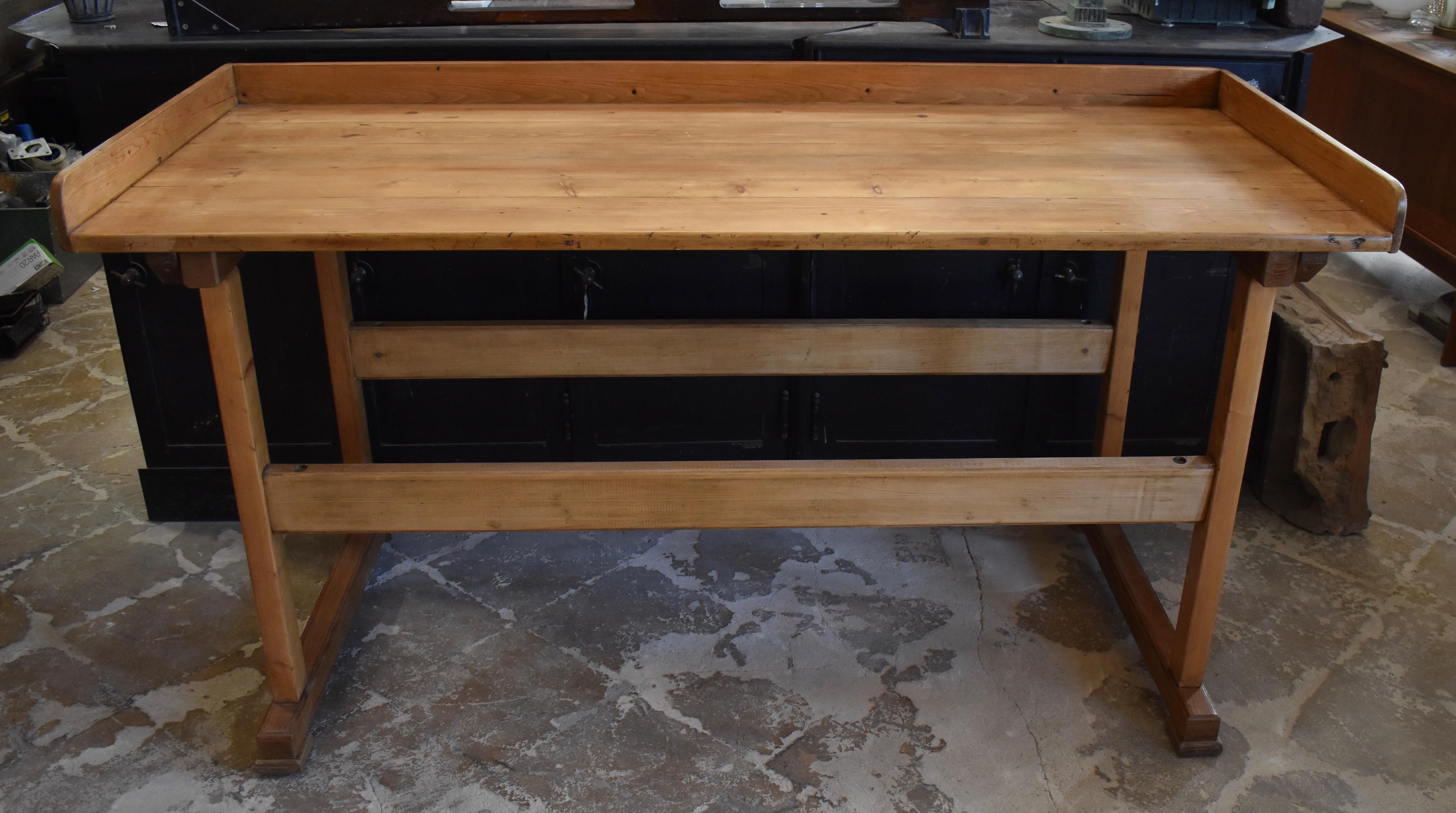 Pine and Oak Stretcher-Base Work Table at 1stDibs