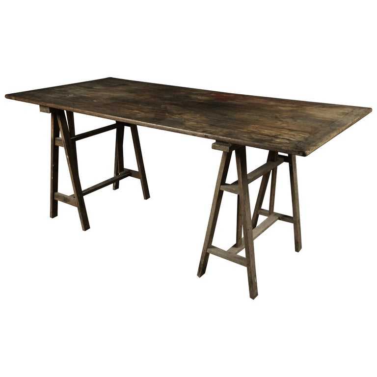 Pine Architect Table from France, circa 1950 at 1stDibs