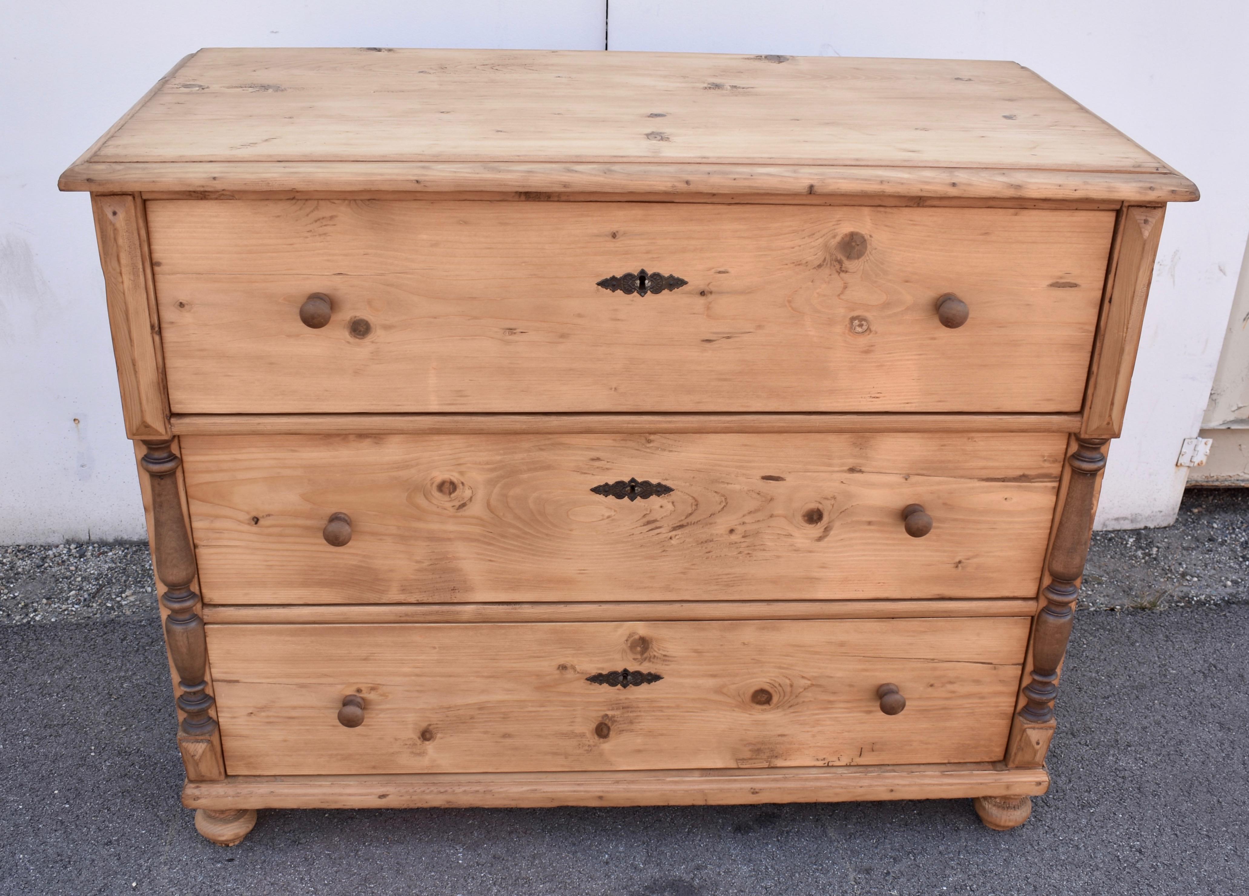 Pine Chest of Three Drawers at 1stDibs
