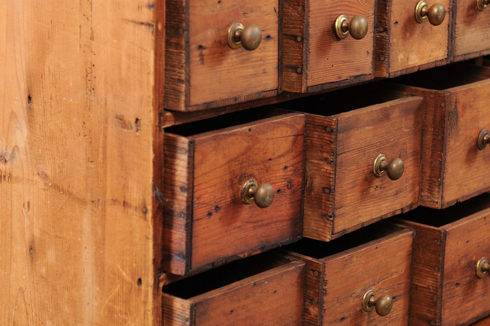 Pine Hanging Spice Rack with 27 Drawers with Brass Knobs, England ca ...