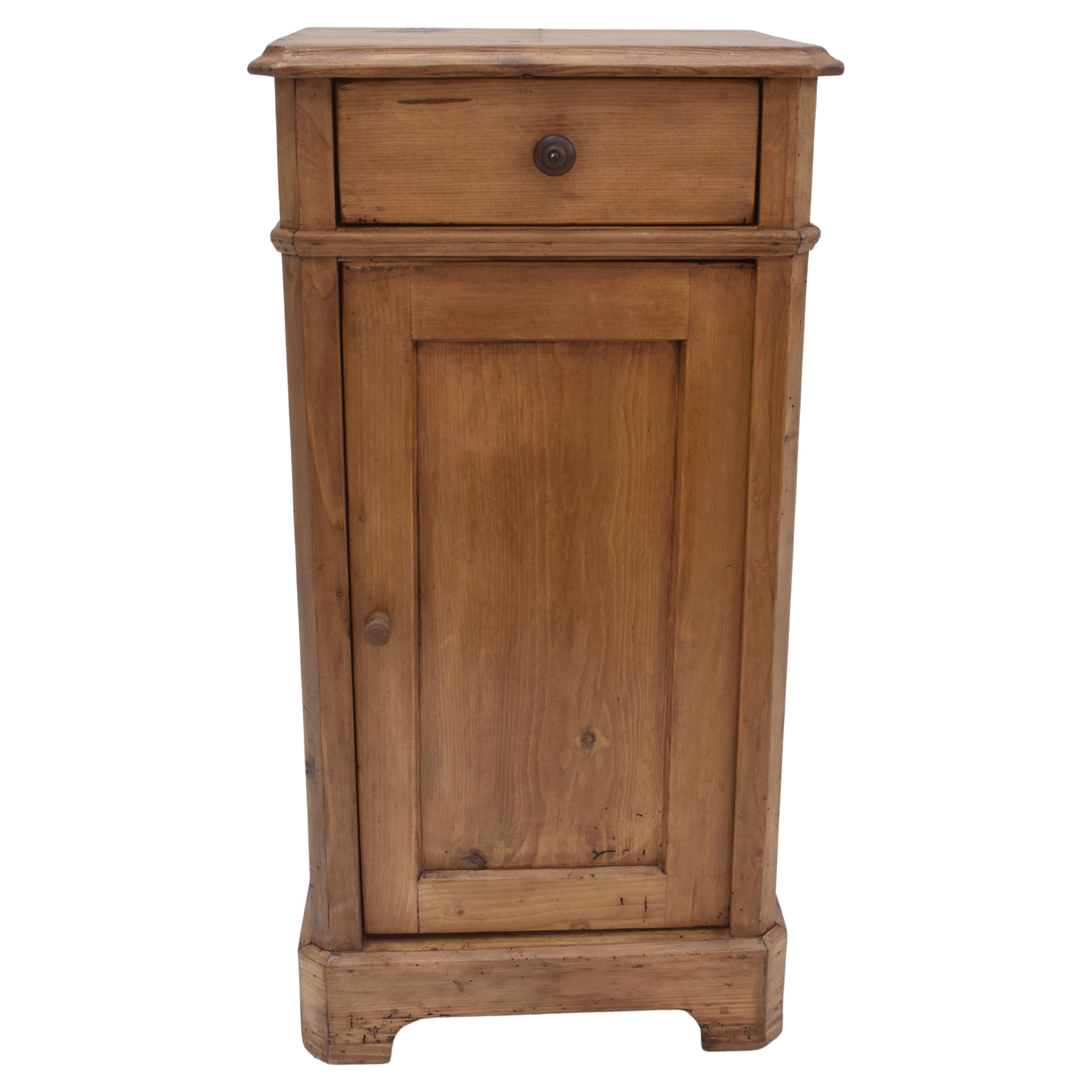 Pine Nightstand with One Door and One Drawer For Sale at 1stDibs