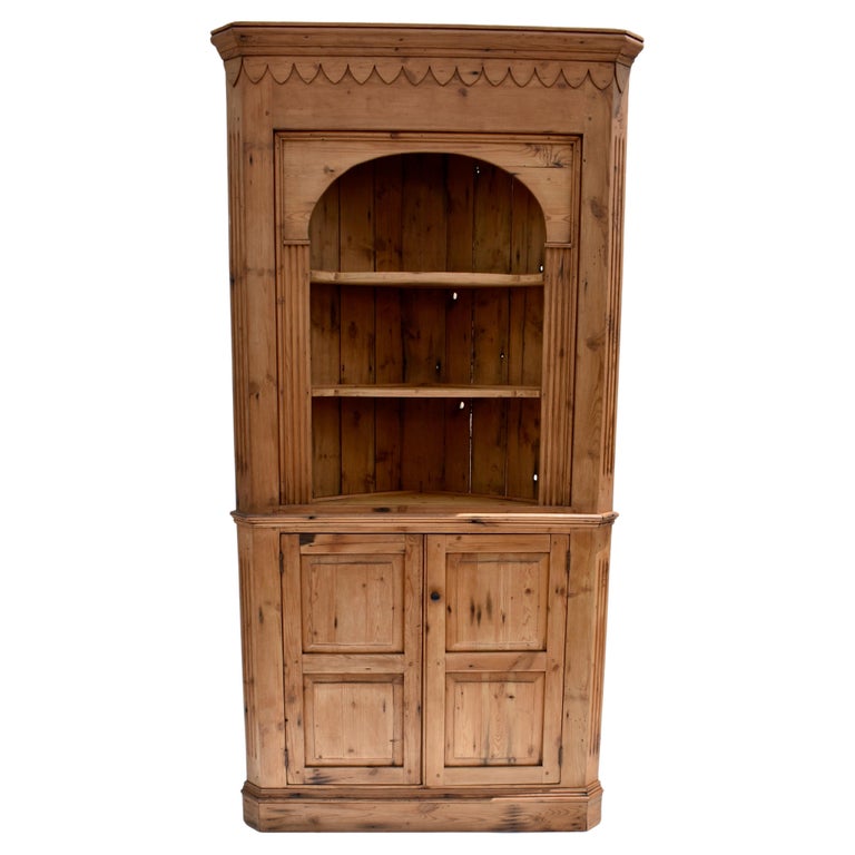 Pine One Piece Open Corner Cupboard For Sale at 1stDibs