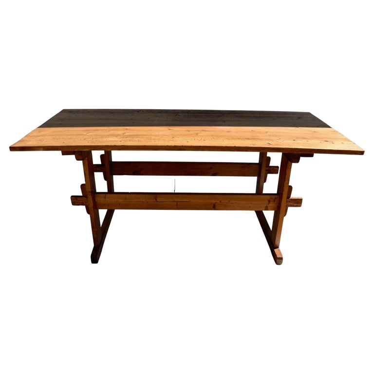 Pine Trestle and Stretcher Base Work Table at 1stDibs