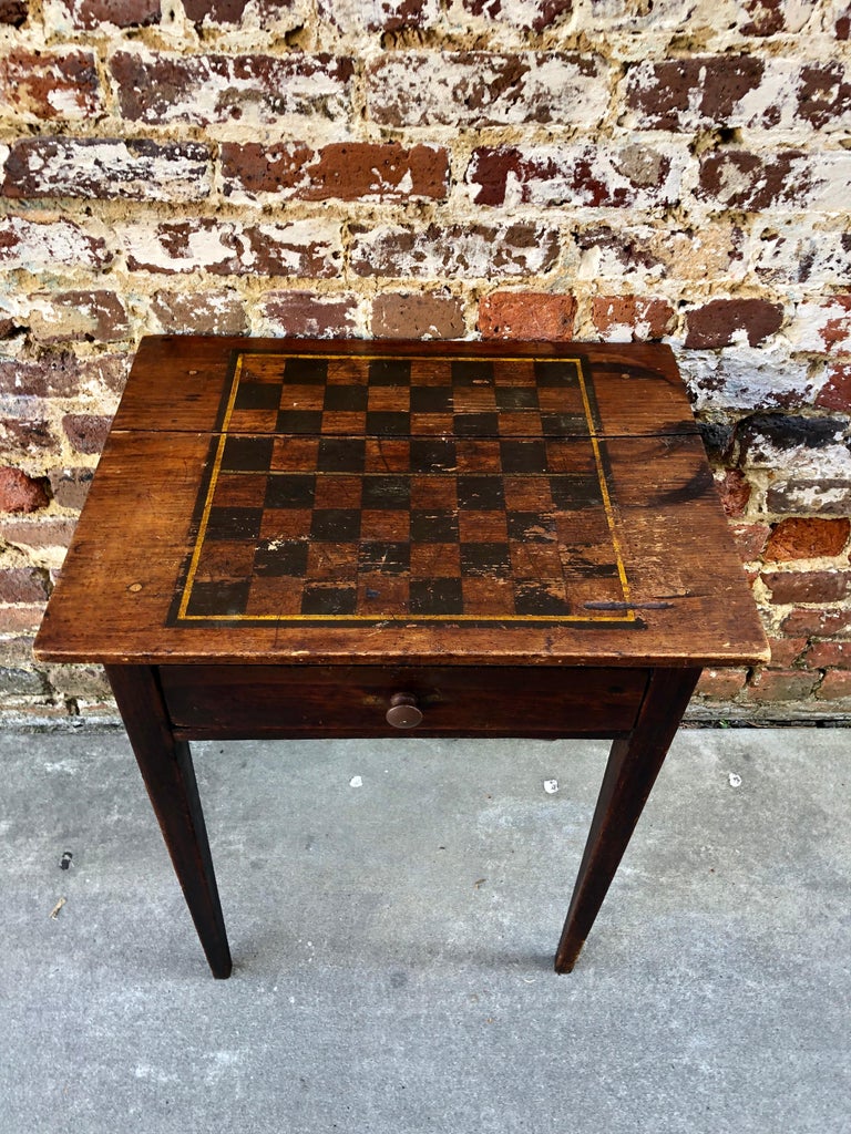 Pine Work Table with Tapered Leg and Checkerboard Painted Top For Sale ...