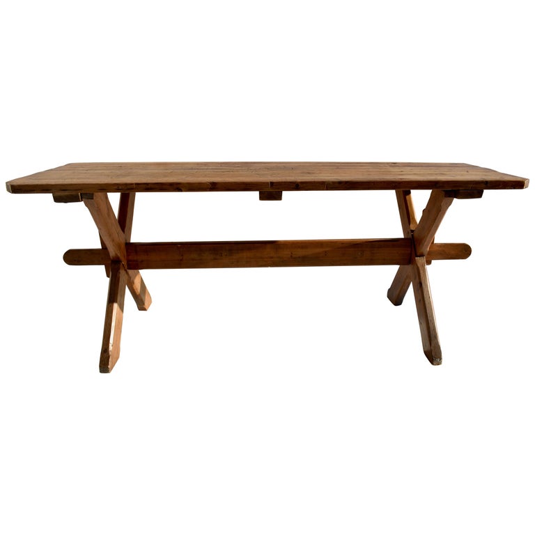 Pine "X-Base" Farmhouse Trestle Table at 1stDibs