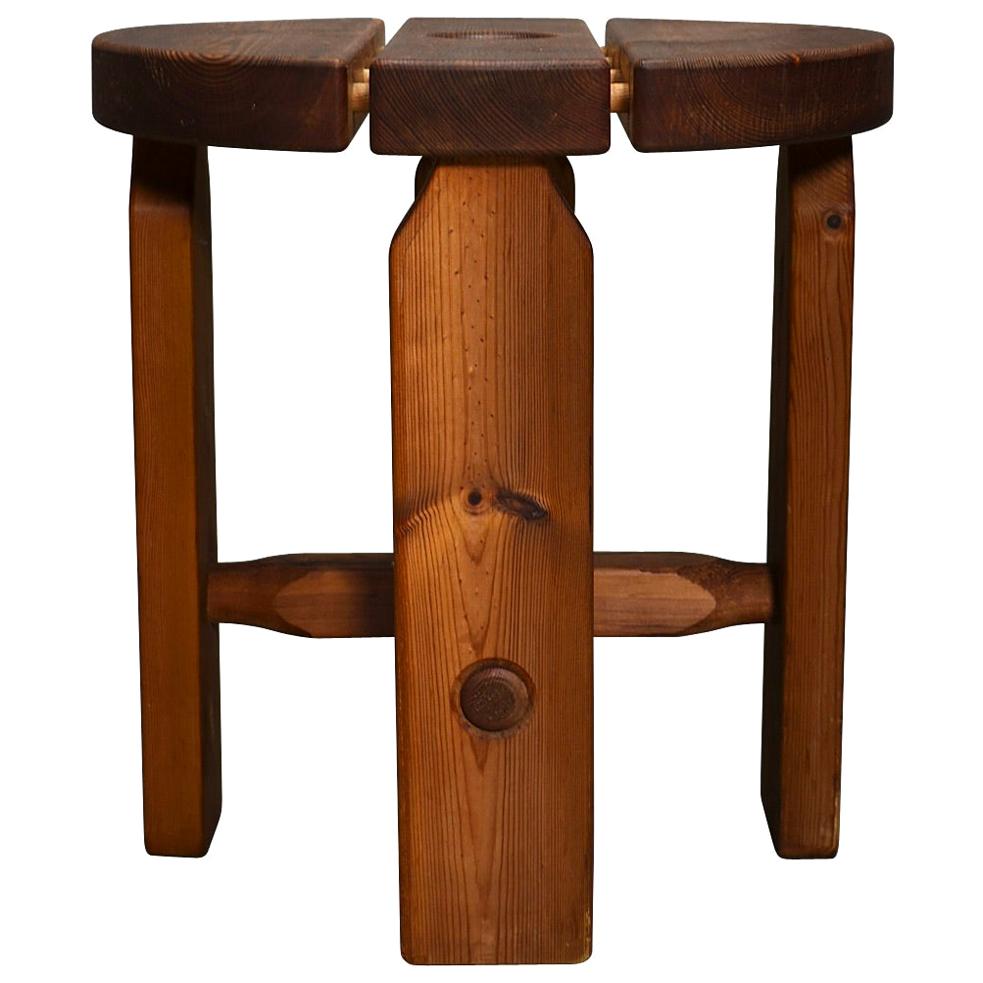 Small French Rustic Modern Three-Legged Stool in Solid Pinewood at 1stDibs
